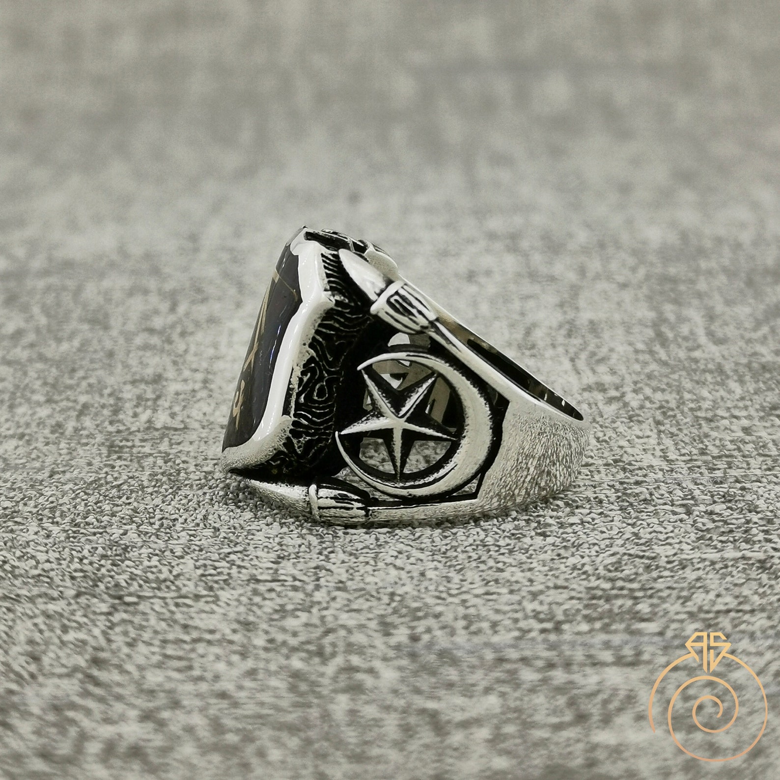 Red Pearl Sigil of Lucifer Ring, Satanic Silver Jewelry With Pentagram ...