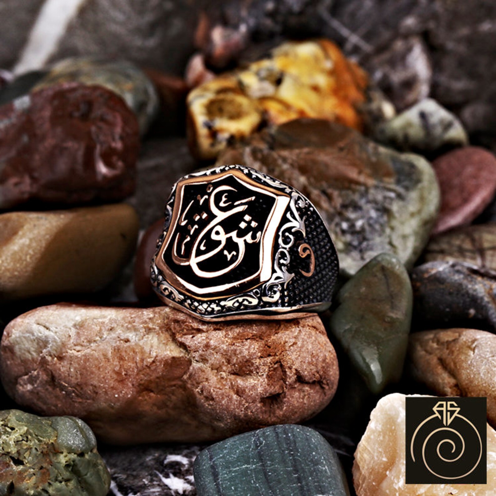 Islamic Calligraphy Rings Mens Rings Engraved Arabic Waw | Etsy