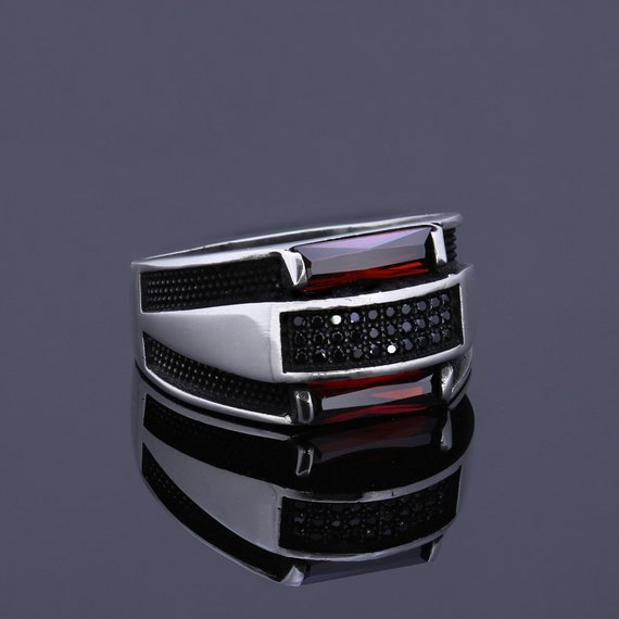 Mens Ruby Ring Silver Red Stone Stunning Silver Engagement - Etsy
