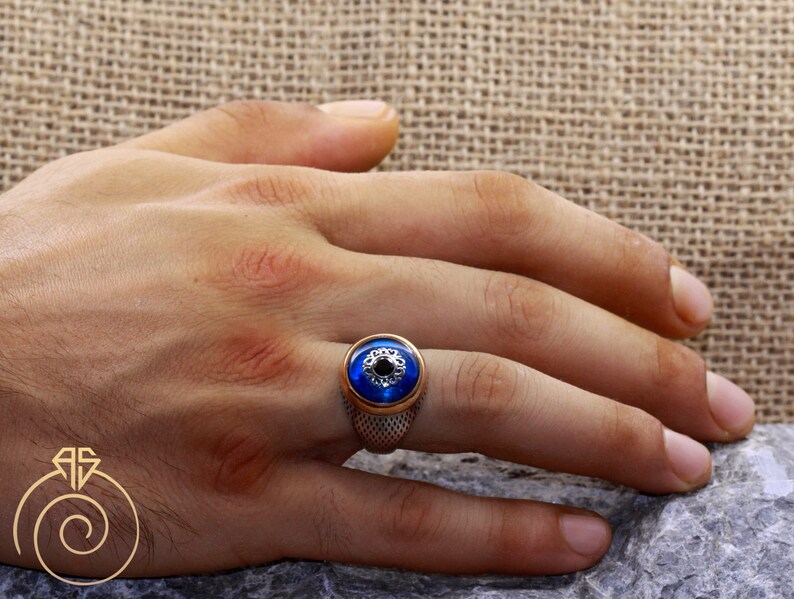 Mens Blue Stone Ring Vintage Simple Round Sapphire Signet - Etsy