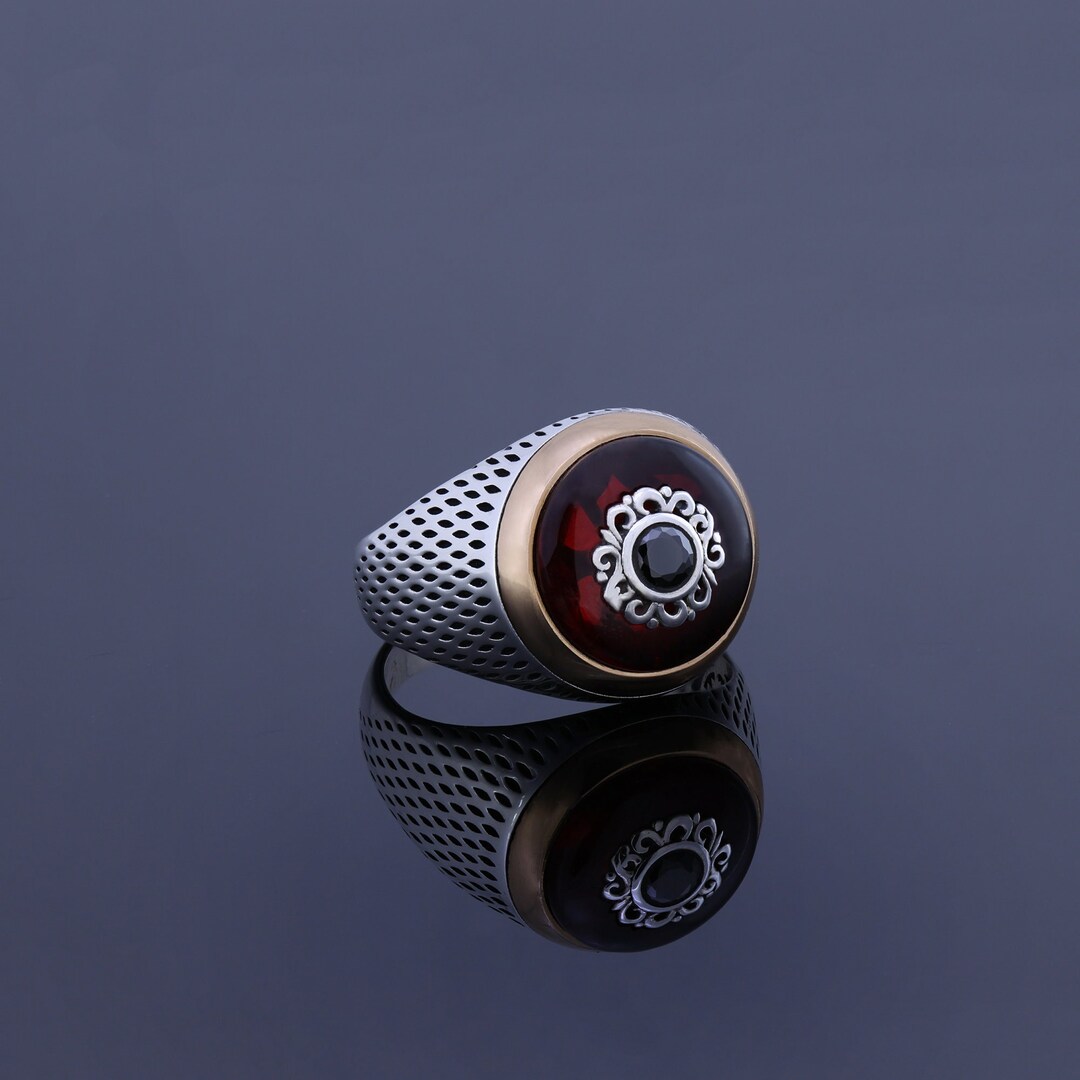 Vintage Men’s Ruby Anniversary Ring, Unique Sterling Silver Red Stone ...