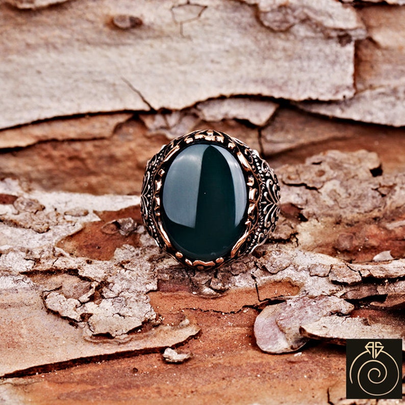 Mens Green Agate Occult Ring Custom Sterling Silver Agate - Etsy