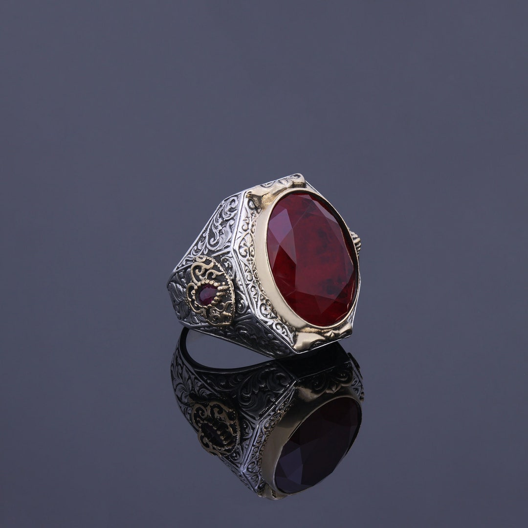 Men's Ruby Gemstone Ring, Red Natural Ruby Anniversary Ring, Medieval ...