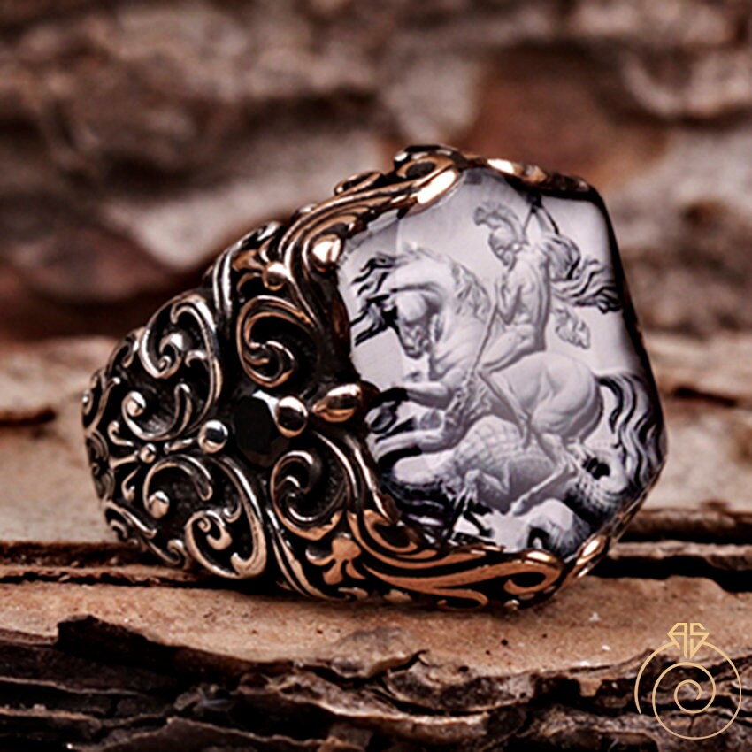 Silver Saint George Signet Ring St George And Kill Dragon | Etsy