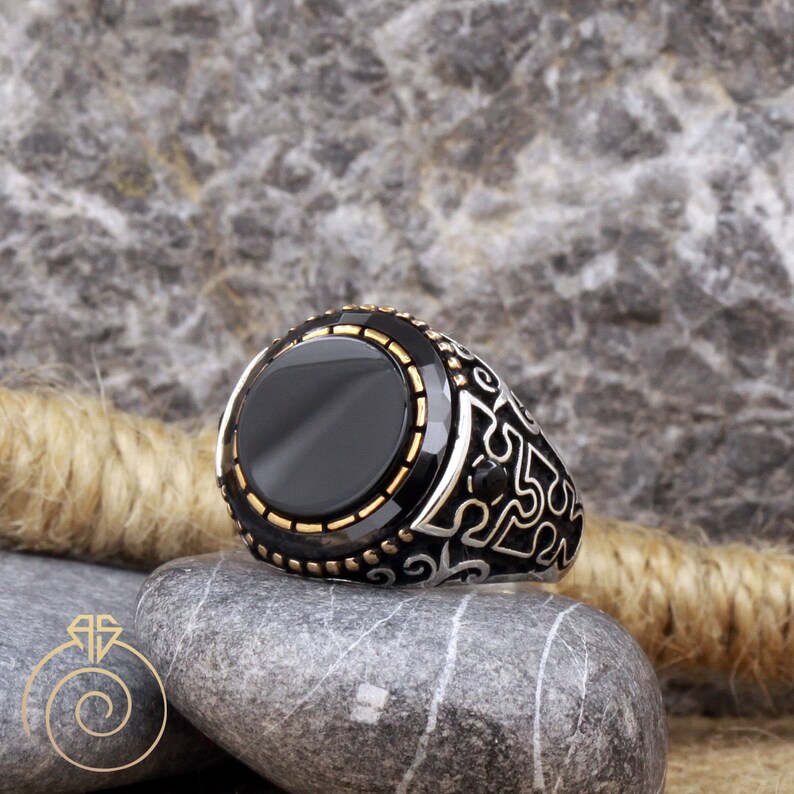 Mens Ring Onyx Black Round Stone Mens Wedding Ring - Etsy