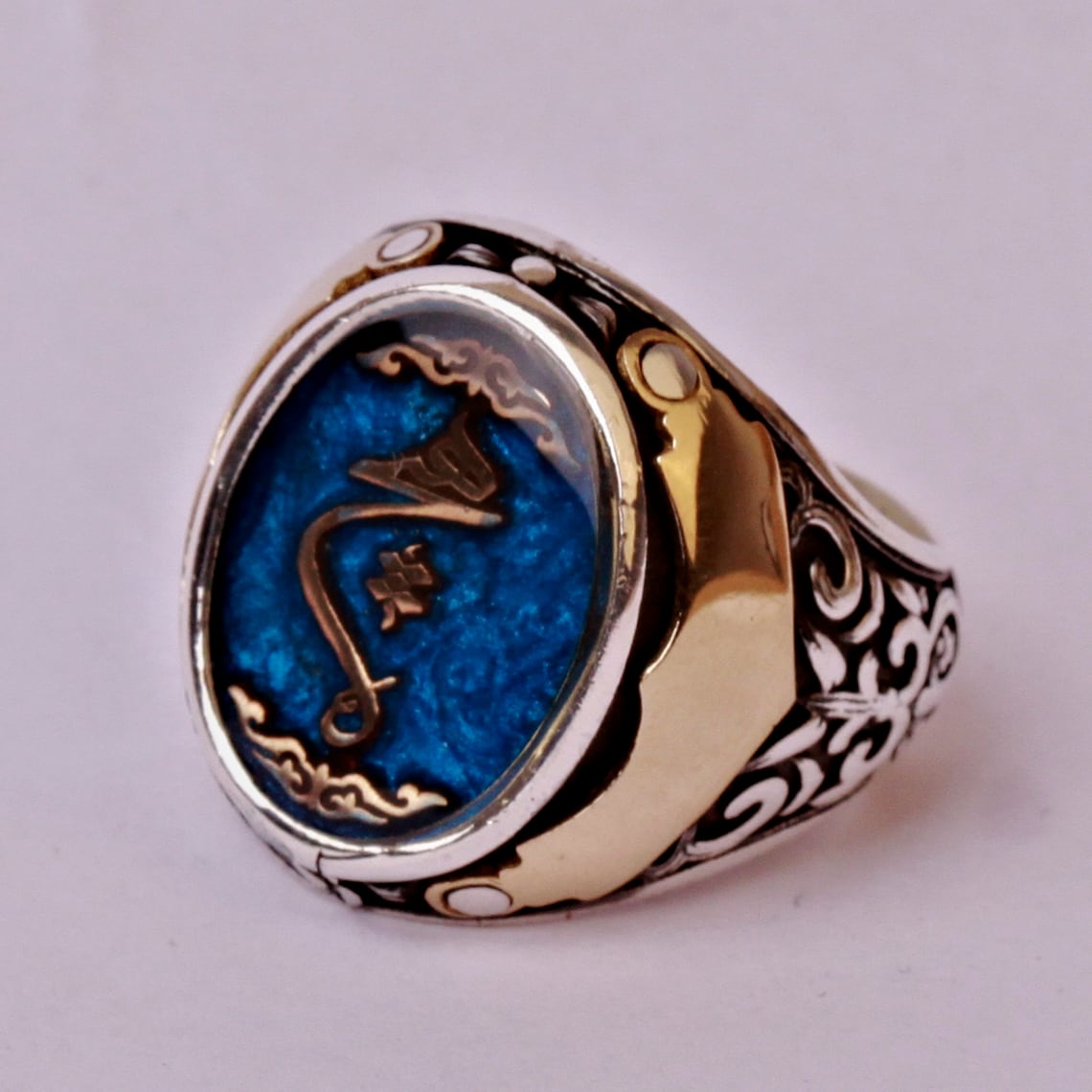 Mens Custom Made Calligraphy Ring Unique Enamel Work Engrave - Etsy