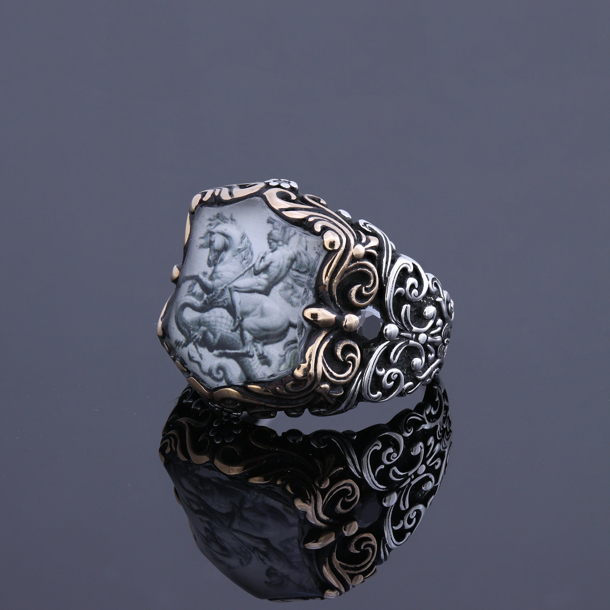 Silver Saint George Signet Ring St George and Kill Dragon - Etsy