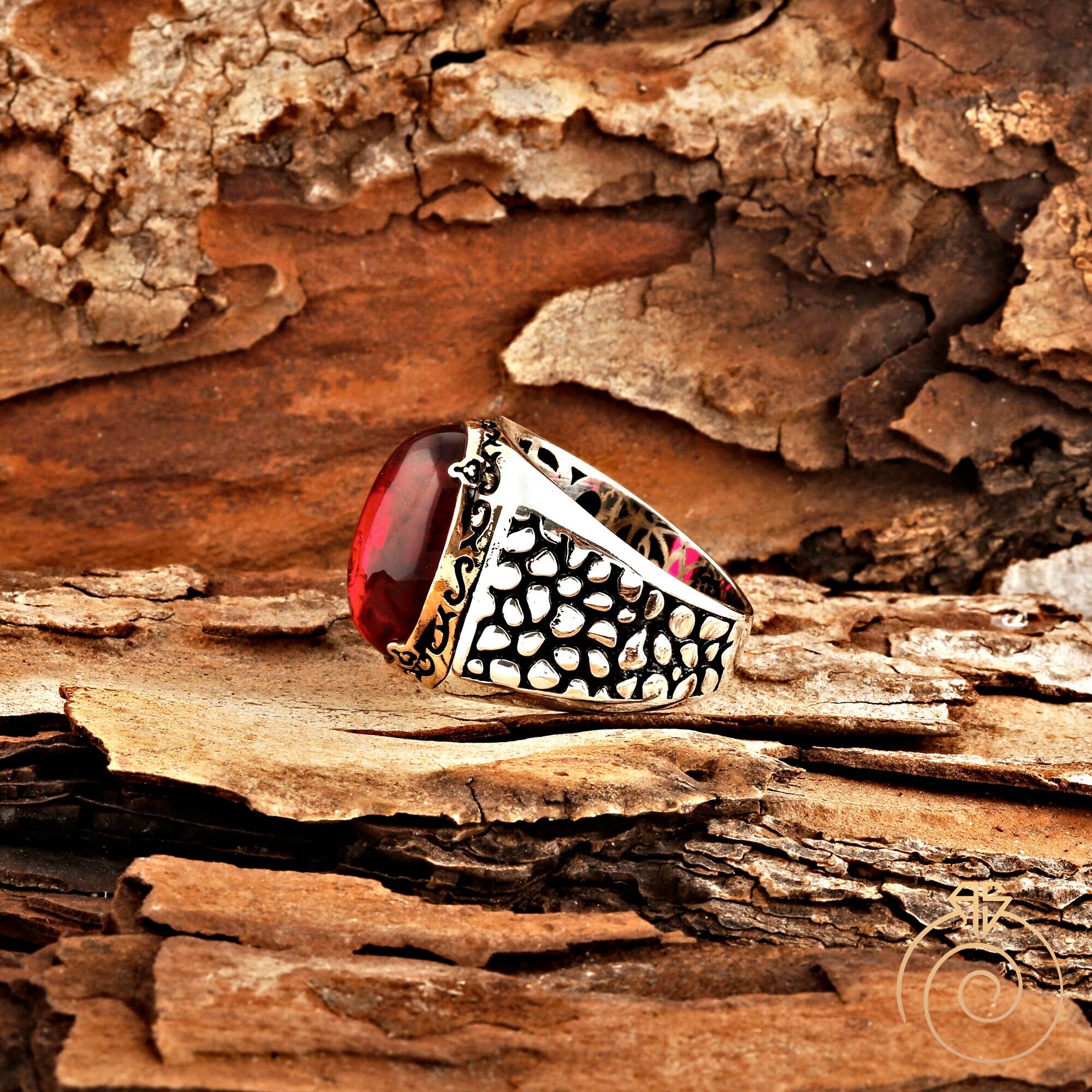 Men Antique Ruby Ring Silver Large Red Stone Vintage | Etsy