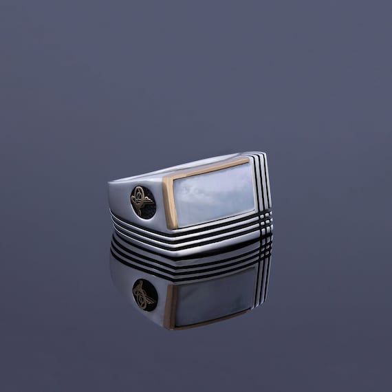 Mens White Gemstone Cocktail Ring Custom Sterling Silver - Etsy