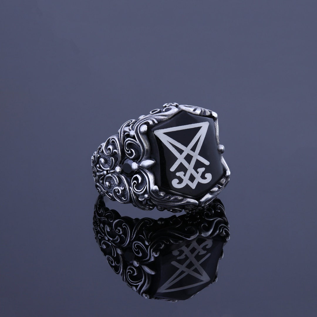 Unique Mens Sigil of Lucifer Ring for Men Silver Men Jewelry Satanist ...