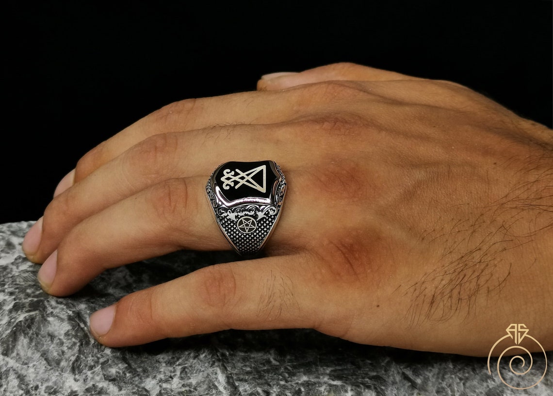 Unique Mens Sigil of Lucifer Ring, Satanic Silver Jewelry With ...