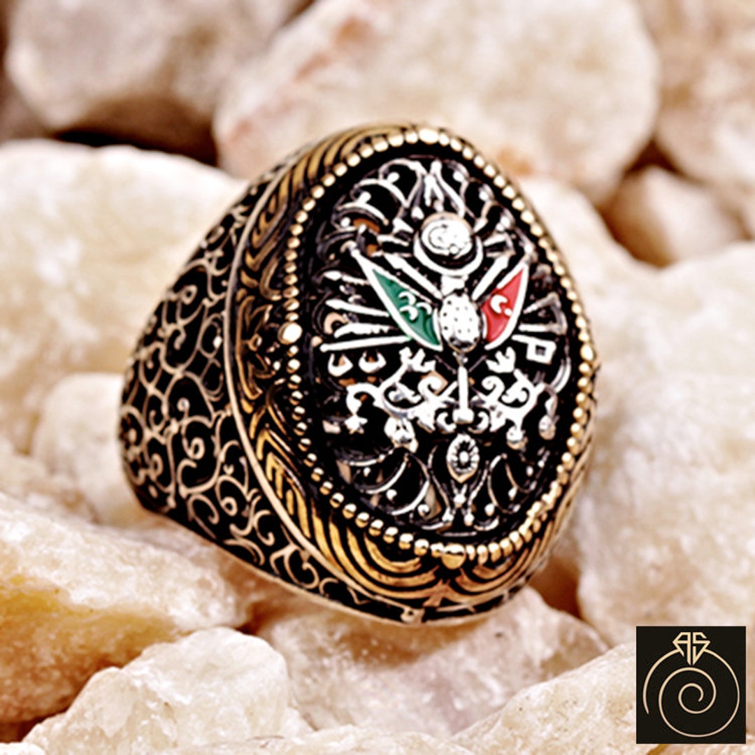 Men’s Huge Ottoman Signet Ring, Vintage Silver Coat of Arm Ring for Men ...