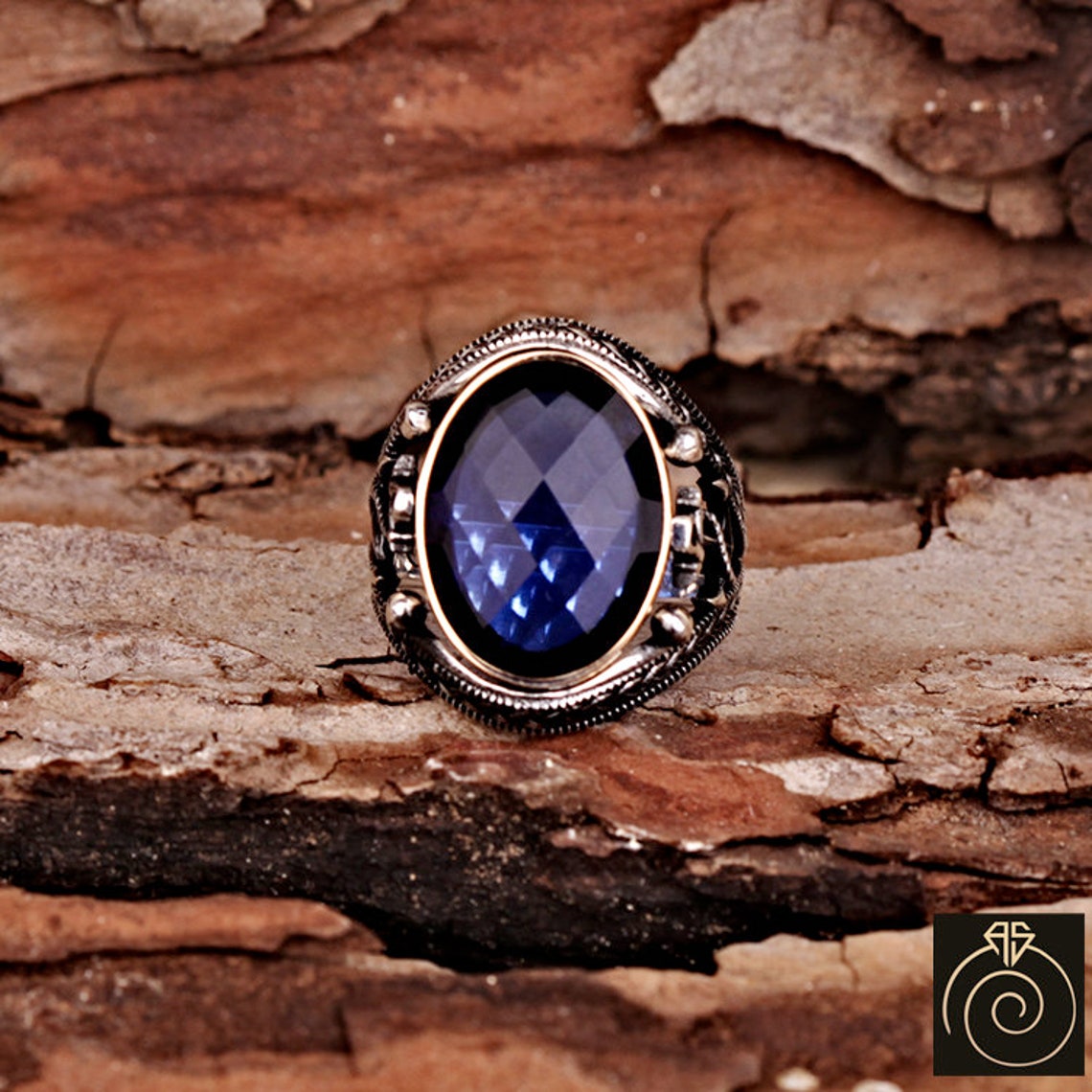 Mens Sapphire Seaman Silver Nautical Engagement Ring Maritime | Etsy