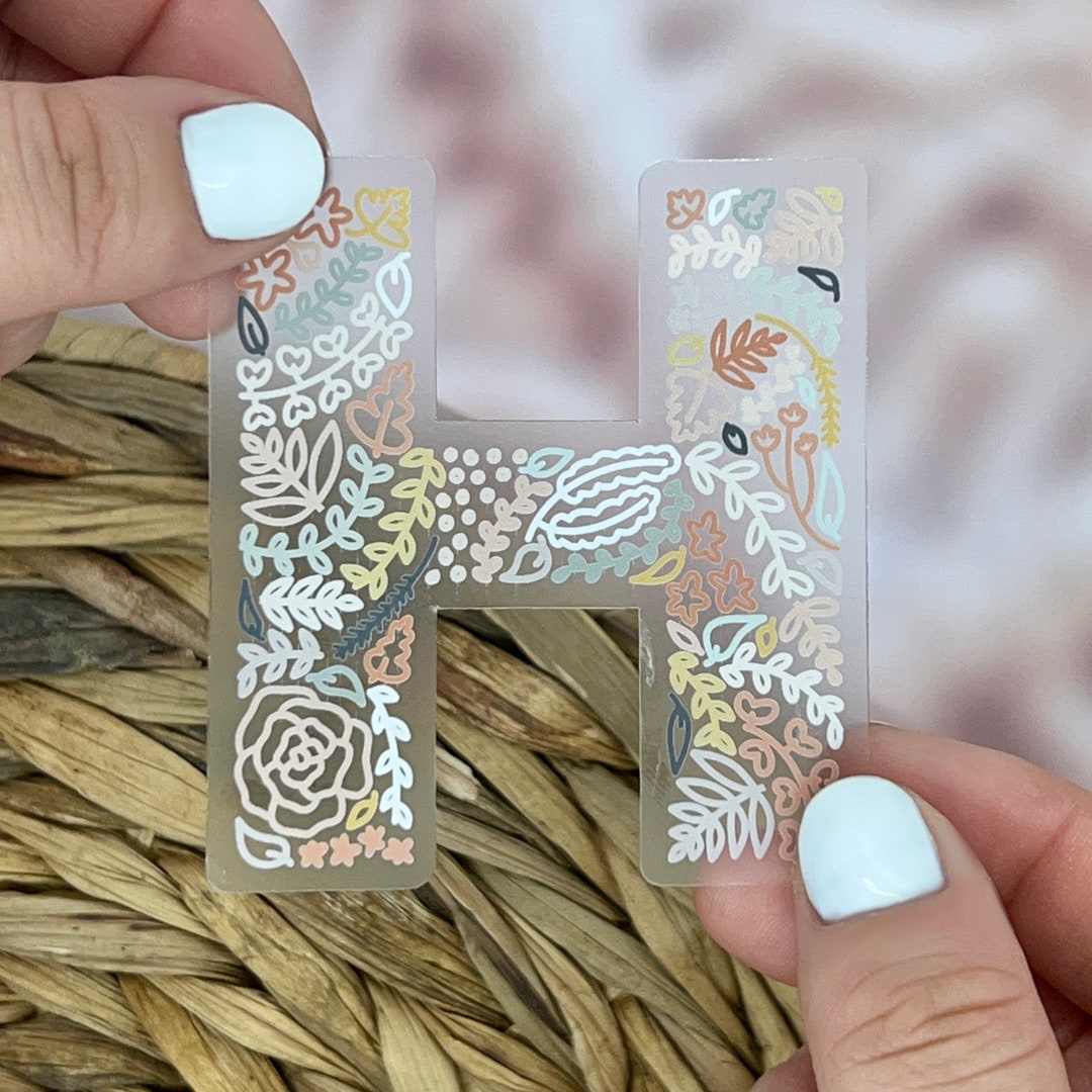 Floral H Sticker. Clear Matte Letter Sticker. Weatherproof Vinyl ...