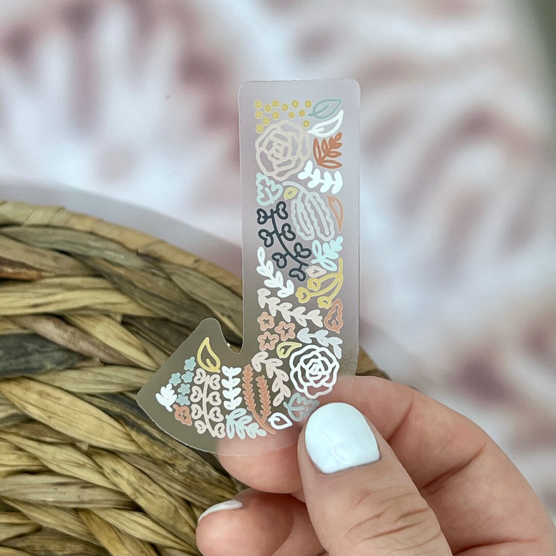 Floral J Sticker. Clear Matte Letter Sticker. Weatherproof Vinyl ...