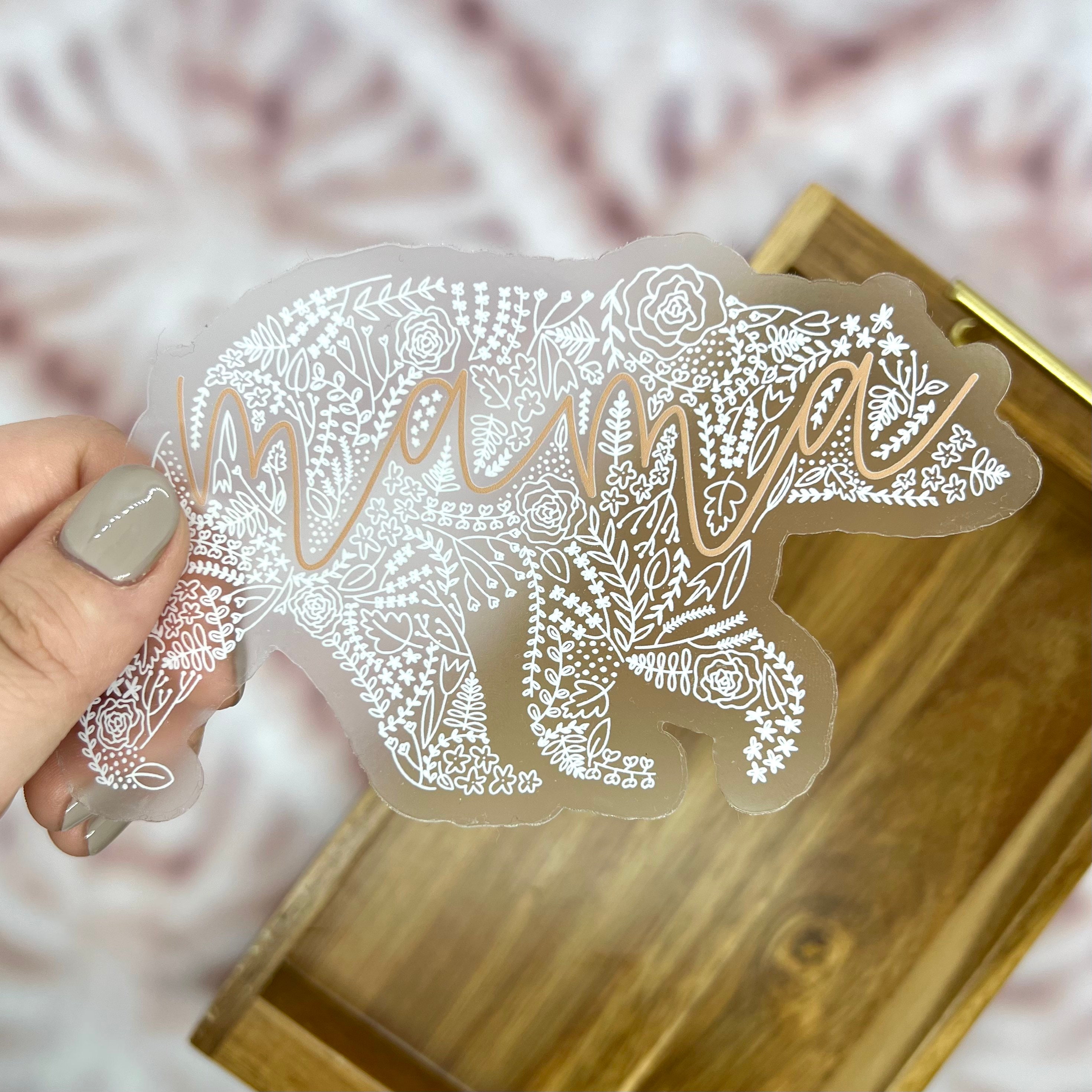 Clear Mama Bear Floral Sticker. Weatherproof Sticker. Vinyl Matte ...