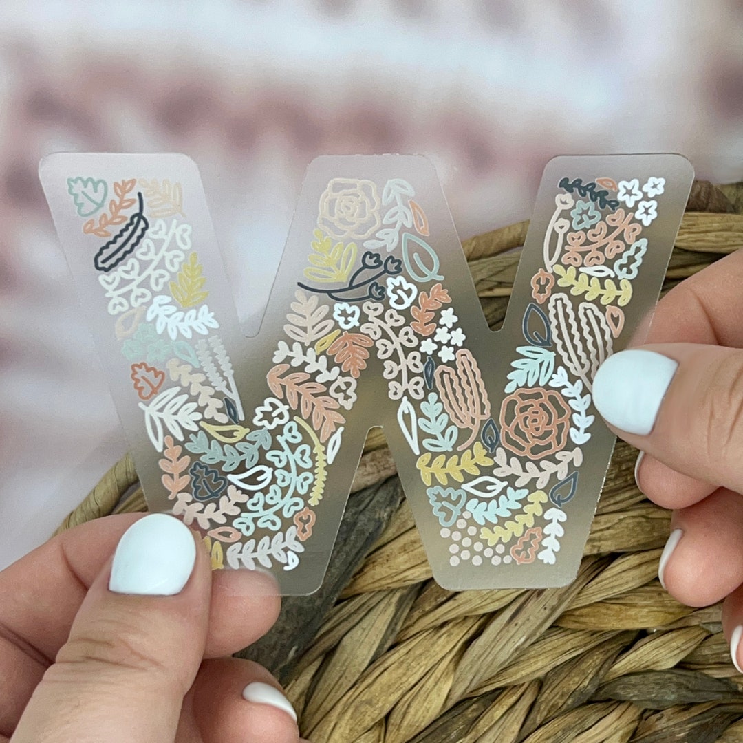 Floral W Sticker. Clear Matte Letter Sticker. Weatherproof Vinyl ...