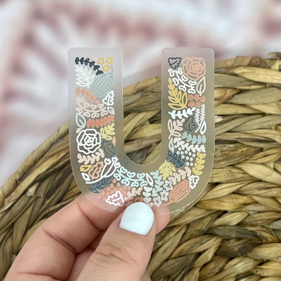 Floral U Sticker. Clear Matte Letter Sticker. Weatherproof Vinyl ...