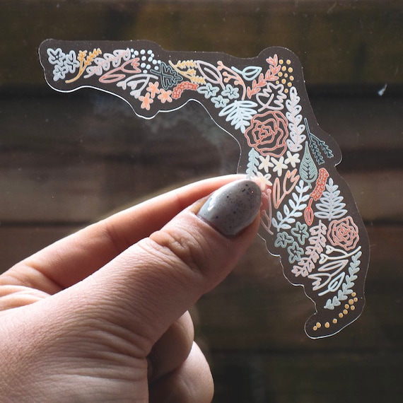 Clear Florida Floral Sticker. Weatherproof State Sticker. - Etsy