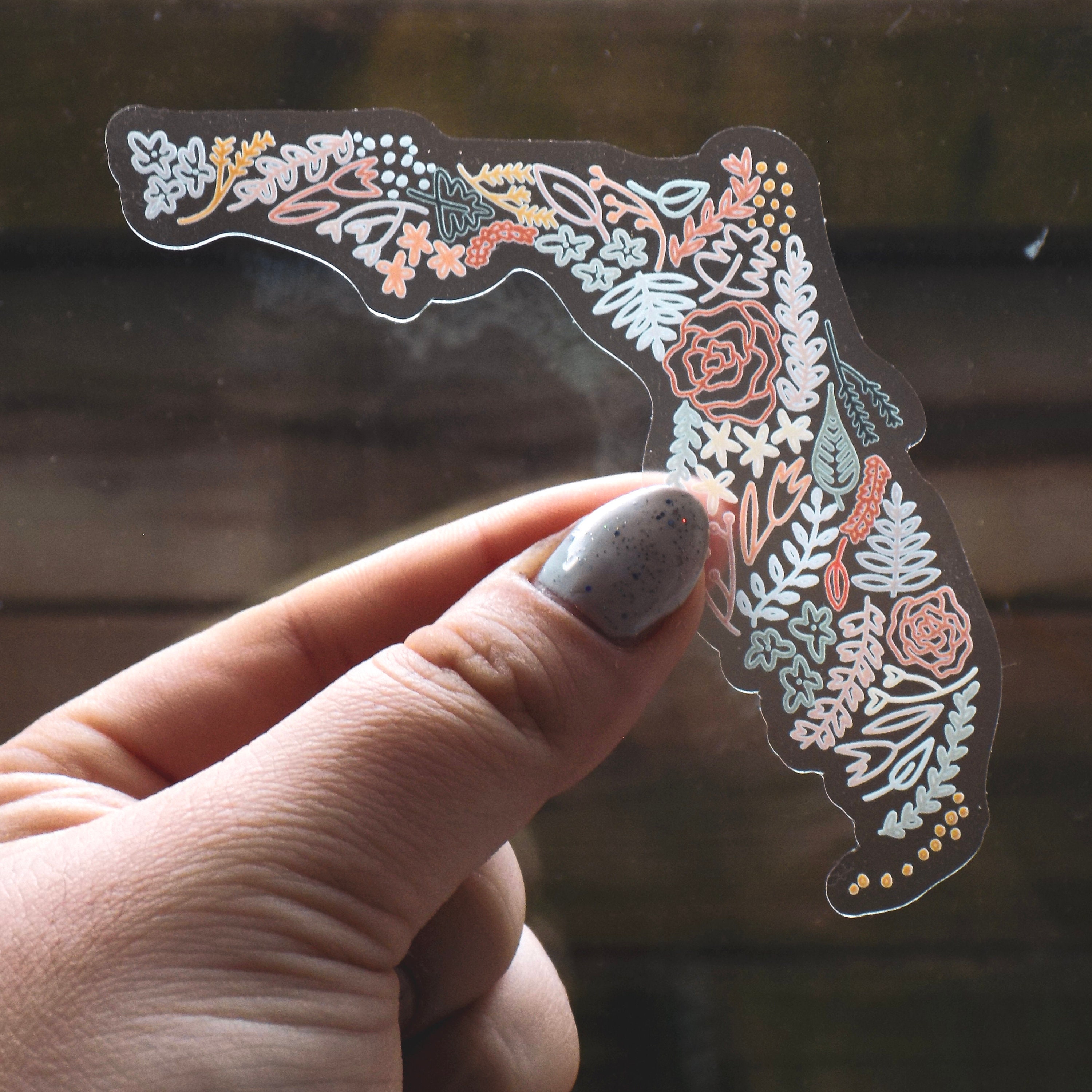 Clear Florida Floral Sticker. Weatherproof State Sticker. Vinyl Matte ...