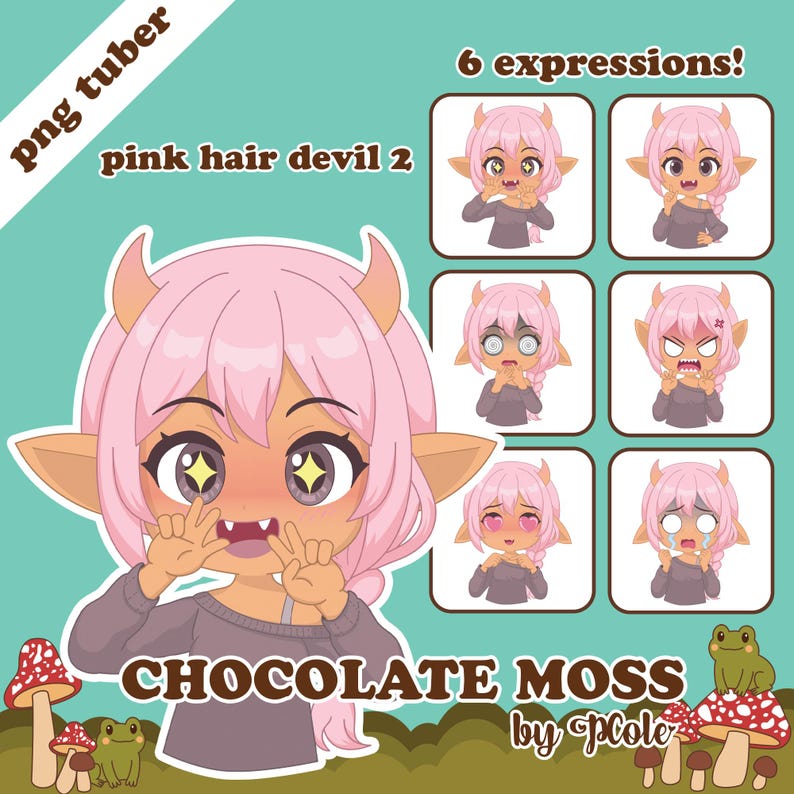 Pink Hair Devil 2 Pngtuber Model | Kawaii Veadotube Avatar - Etsy