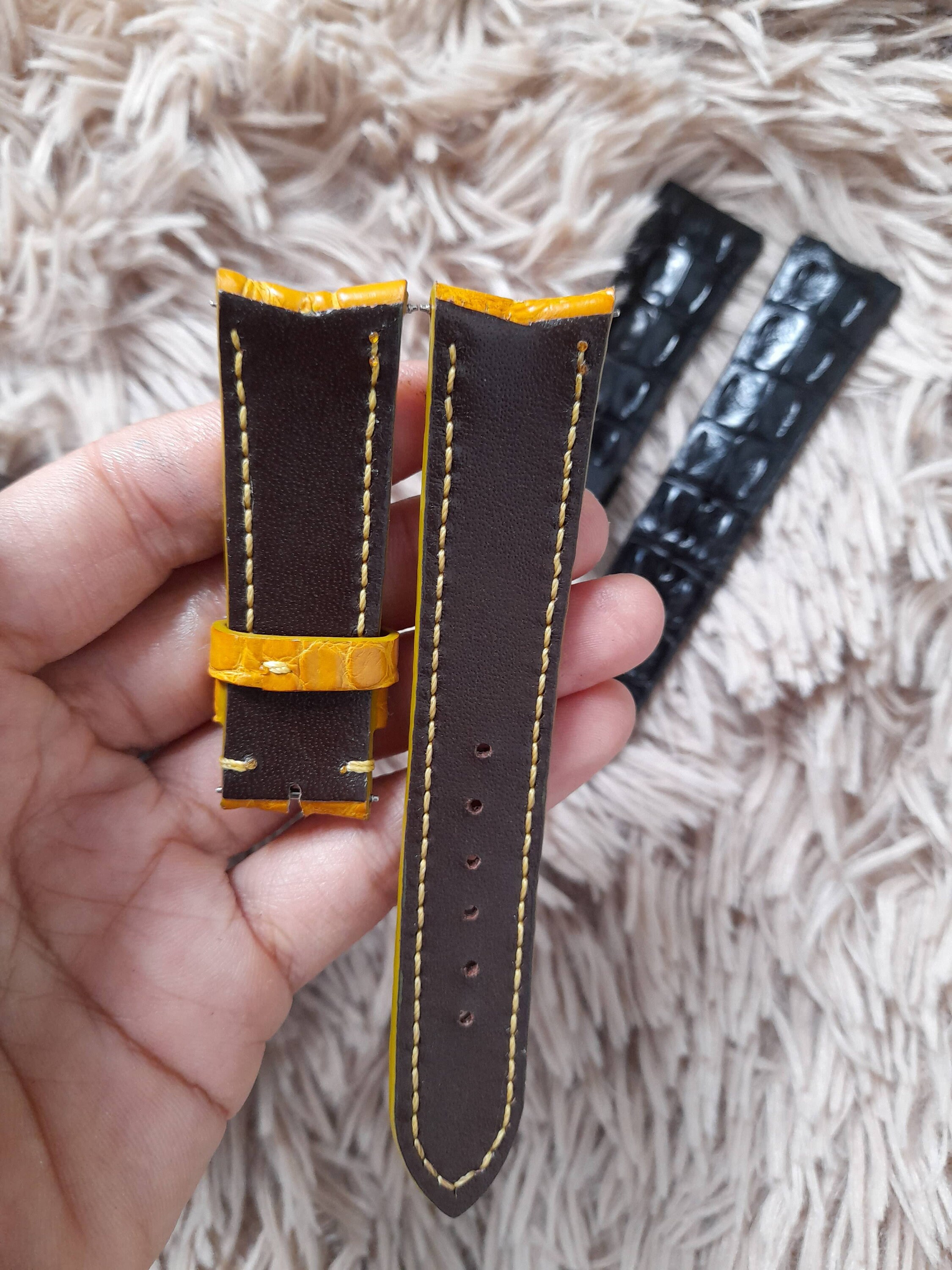 Handcrafted YELLOW Curved Leather Watch Strap Band 22/20mm (available ...