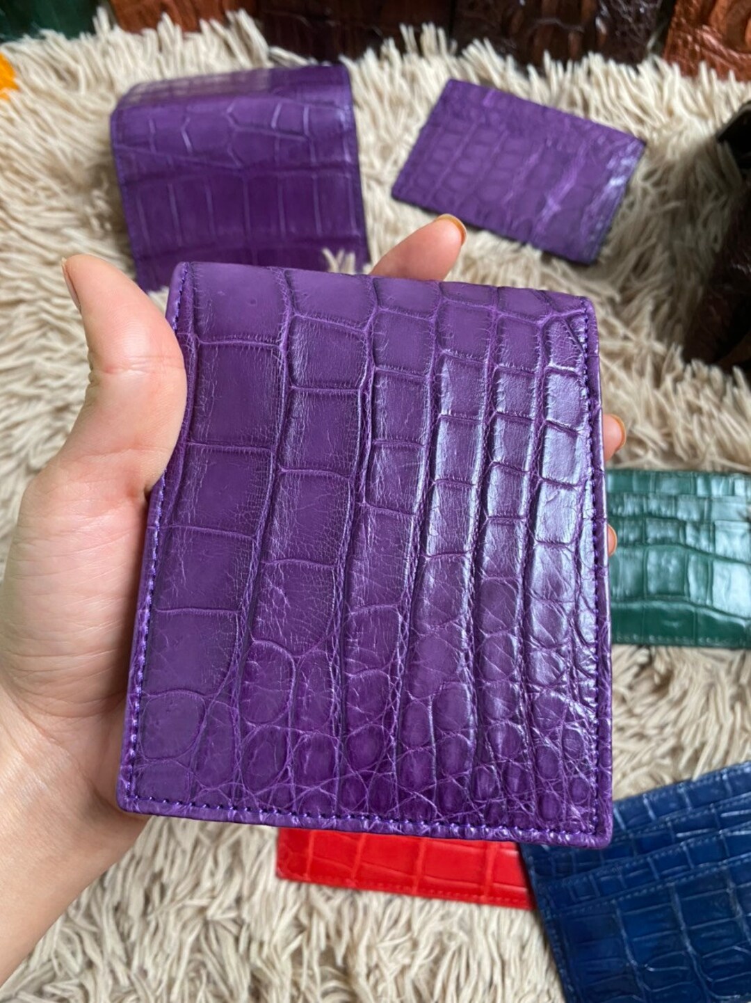 Handcrafted PURPLE Genuine Leather Skin Men's Bifold Wallet Credit Card ...