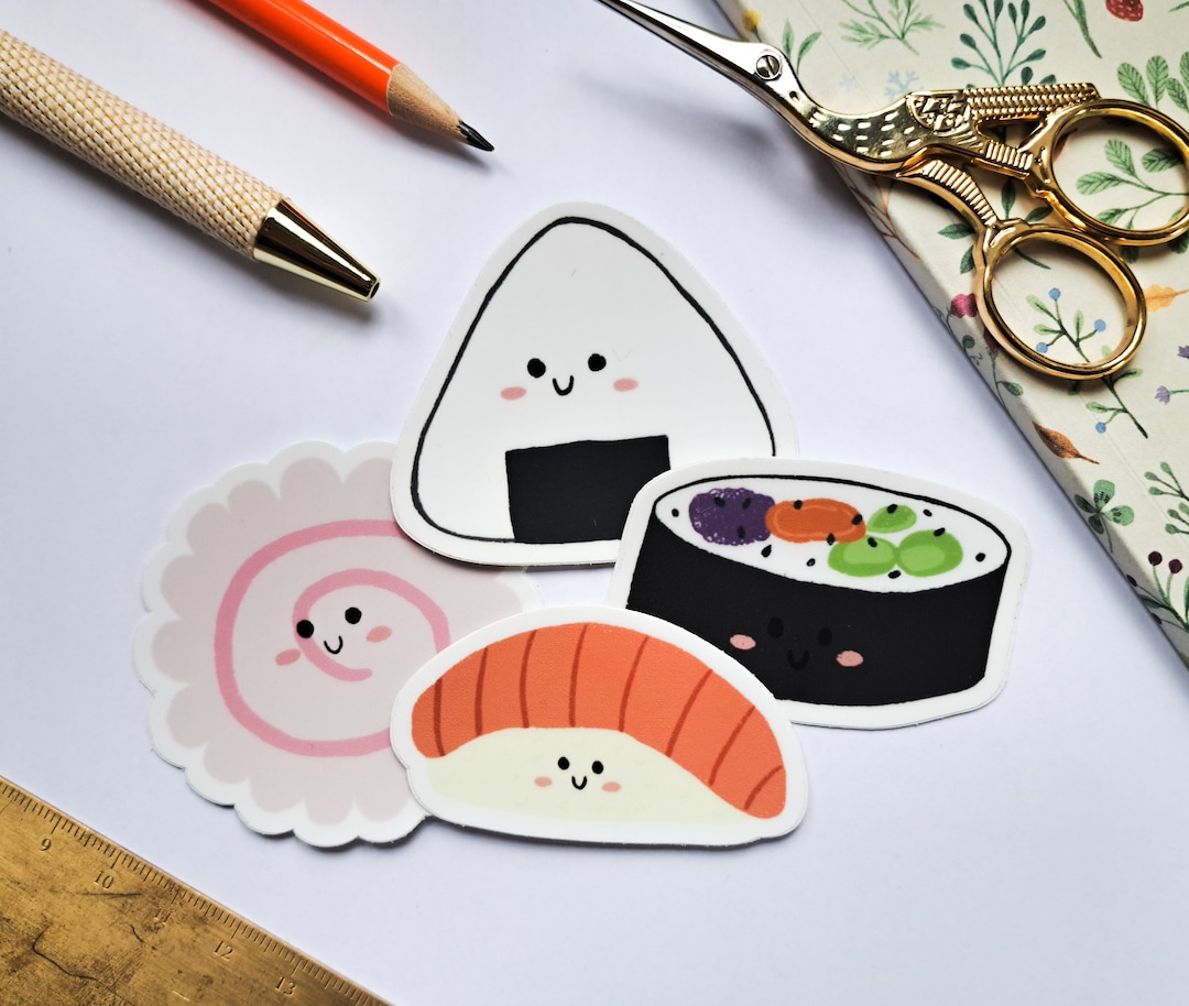 Sushi Vinyl Stickers in Een Set Van 4 | Leuke Sushi Illustratie - Etsy