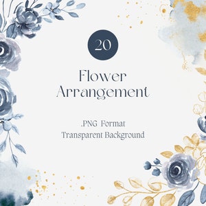 Watercolor Flower Clipart Png Blue Indigo & Gold Flower, Flower Png ...