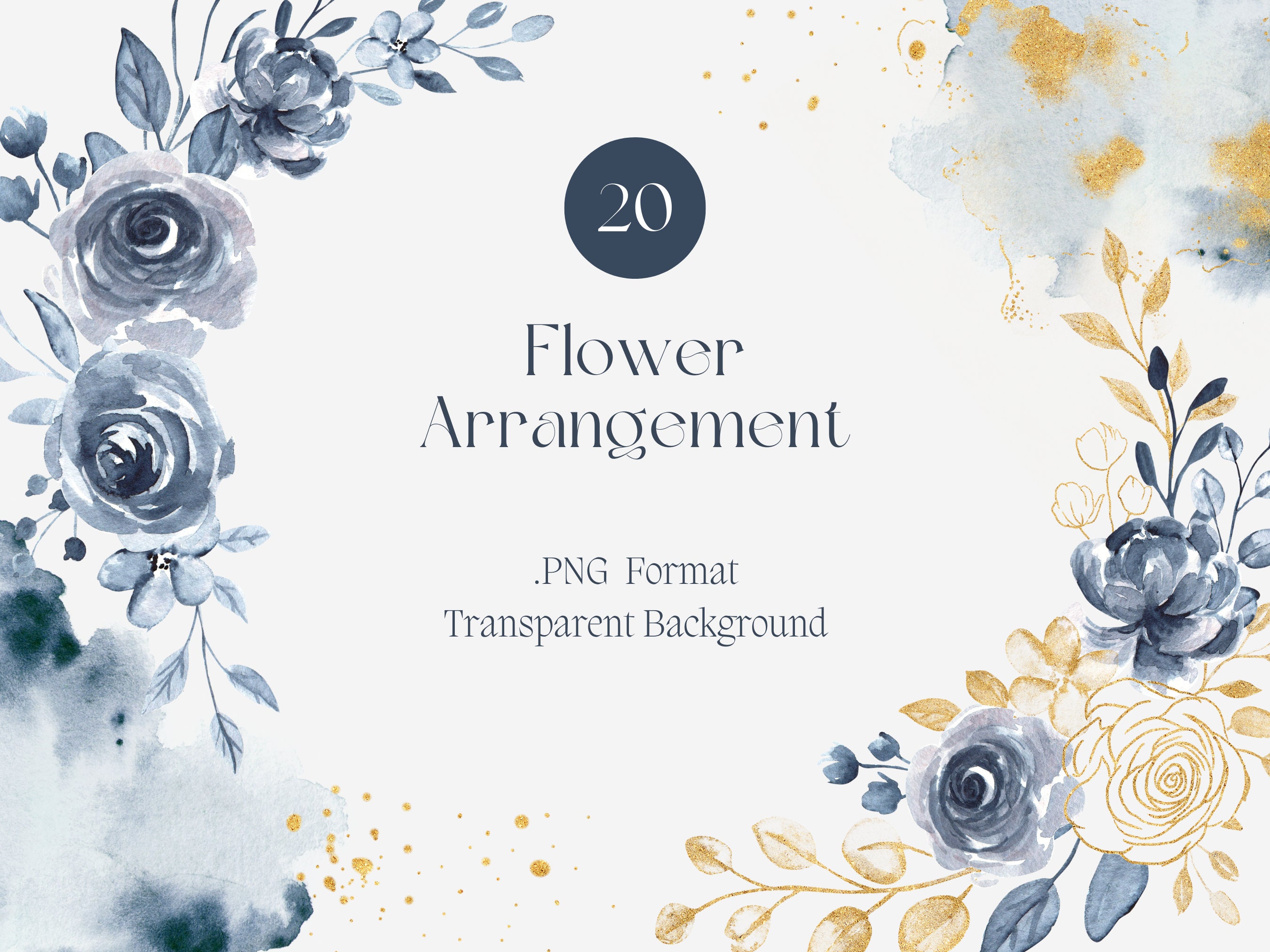 Watercolor Flower Clipart Png Blue Indigo & Gold Flower, Flower Png ...