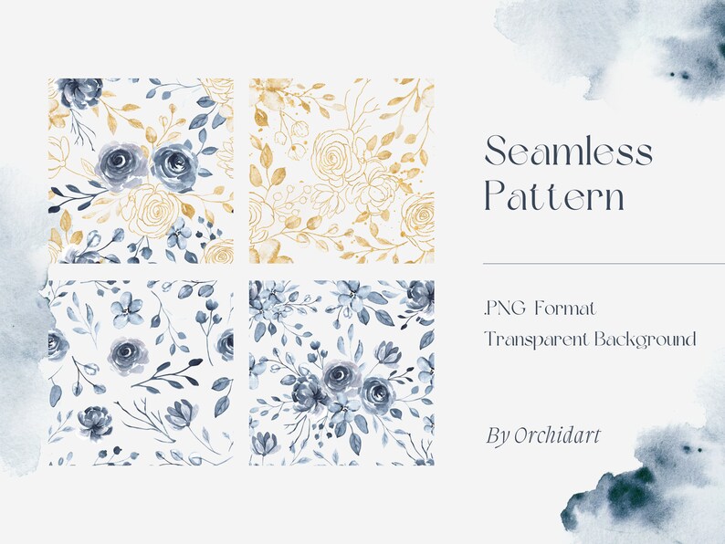 Watercolor Flower Clipart Png Blue Indigo & Gold Flower, Flower Png ...