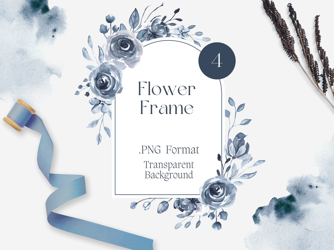 Watercolor Flower Clipart Png Blue Indigo & Gold Flower, Flower Png ...