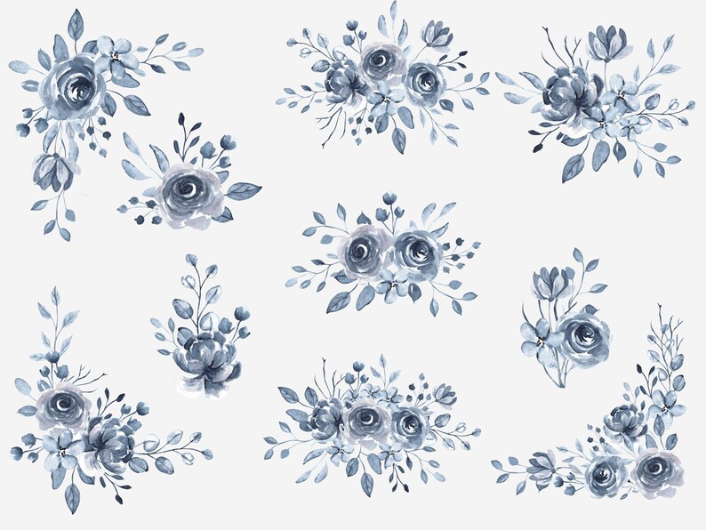 Watercolor Flower Clipart Png Blue Indigo & Gold Flower, Flower Png ...