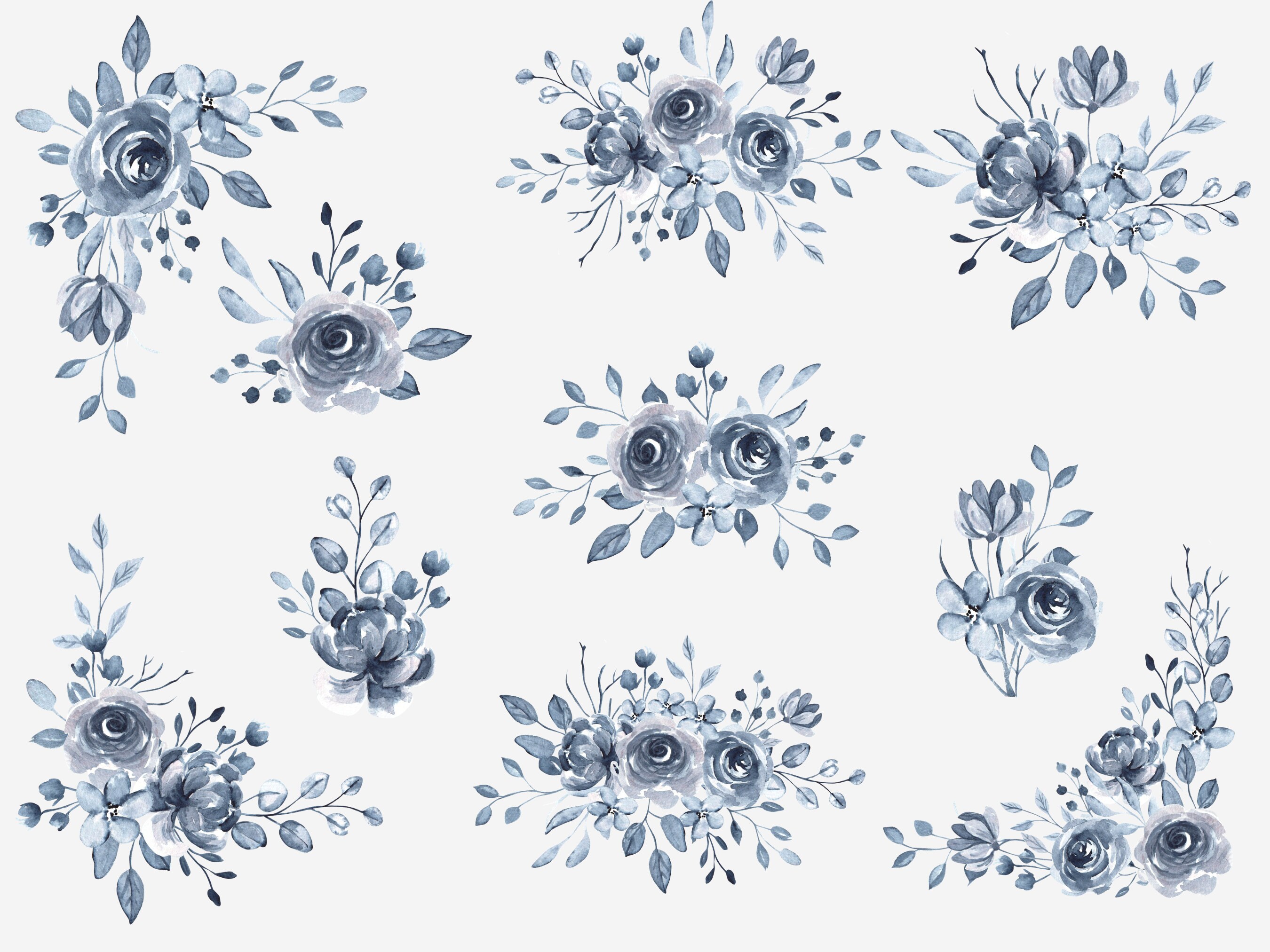 Watercolor Flower Clipart Png Blue Indigo & Gold Flower, Flower Png ...