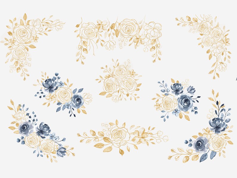 Watercolor Flower Clipart Png Blue Indigo & Gold Flower, Flower Png ...