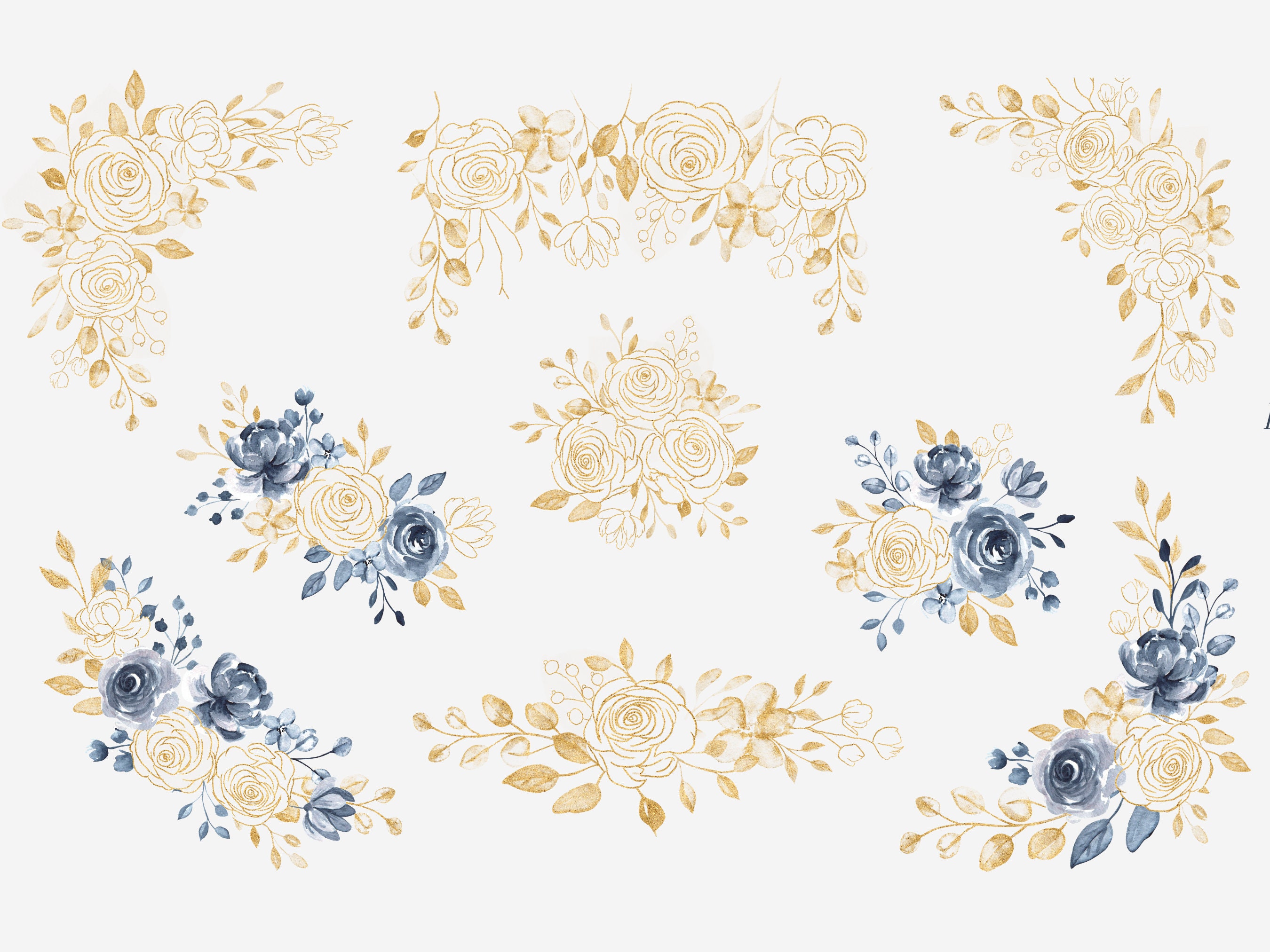 Watercolor Flower Clipart Png Blue Indigo & Gold Flower, Flower Png ...