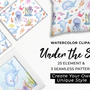 Undersea Watercolor Illustration Collection Clipart, Animal Sea Clipart ...