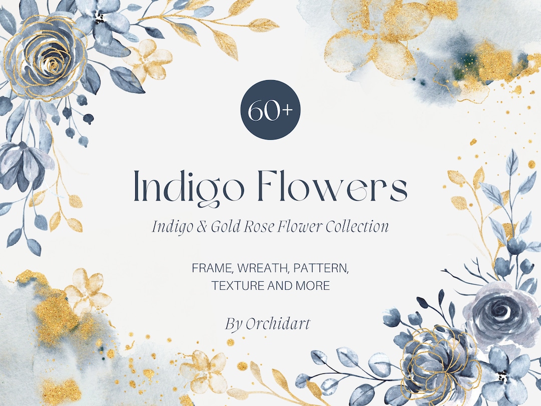 Watercolor Flower Clipart Png Blue Indigo & Gold Flower, Flower Png ...