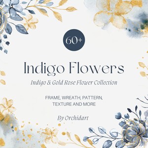 Watercolor Flower Clipart Png Blue Indigo & Gold Flower, Flower Png ...