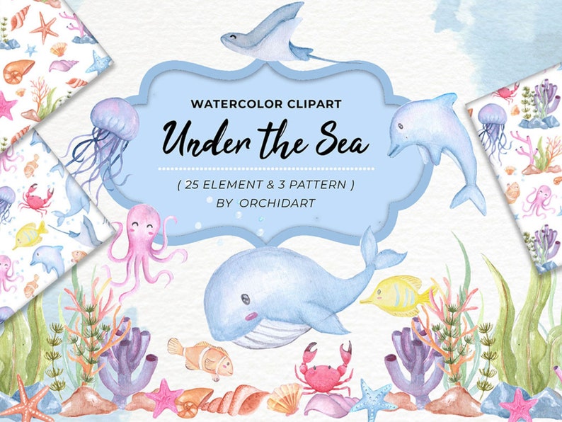 Undersea Watercolor Illustration Collection Clipart Animal - Etsy