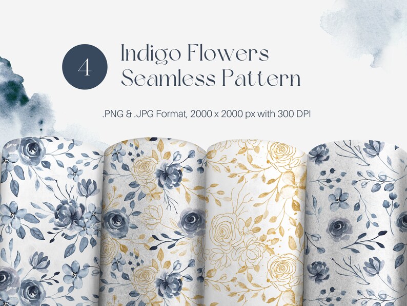 Watercolor Flower Clipart Png Blue Indigo & Gold Flower, Flower Png ...