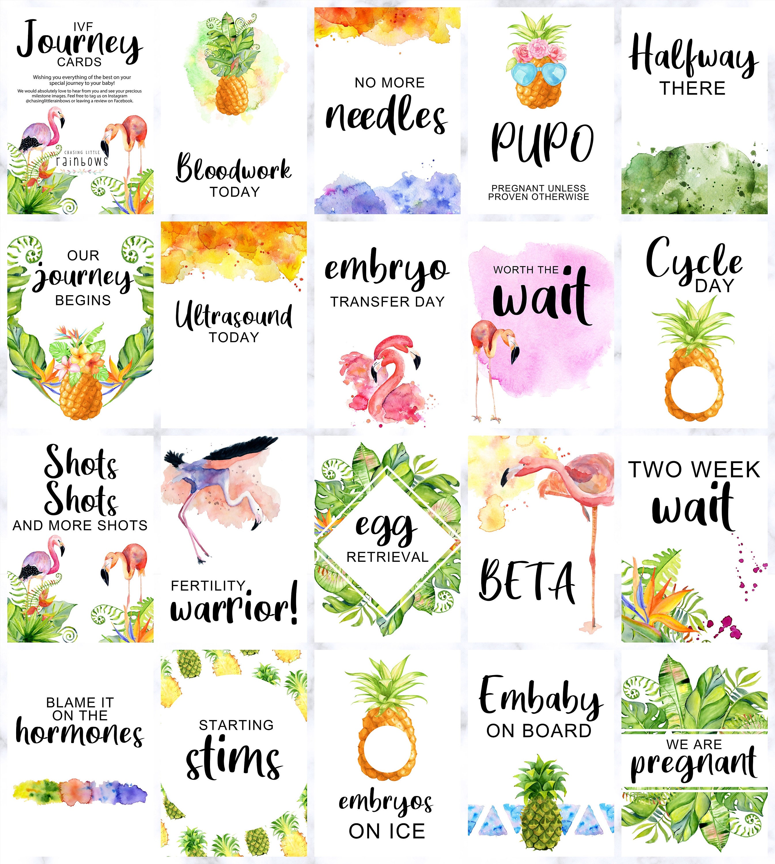 IVF Pineapple and Flamingo Milestone Record Cards | IVF Journey Cards ...