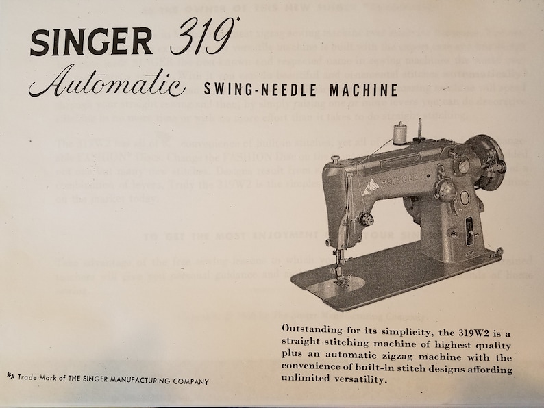 Vintage Singer 319 Automatic Swing-needle Machine Instruction Manual ...