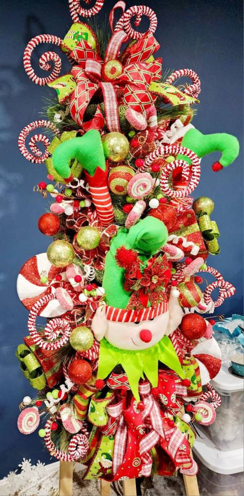 Christmas Swag, Elf Tree Swag, Christmas Wreath, Holiday Decor, Upside ...