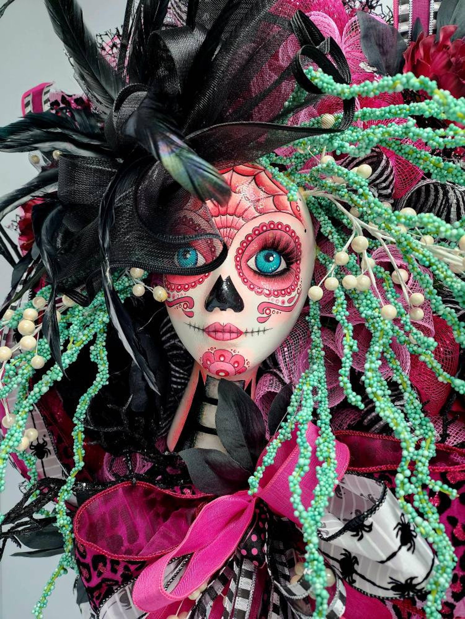 Halloween Spider Lady Mannequin Head Wreath Pink Spider - Etsy