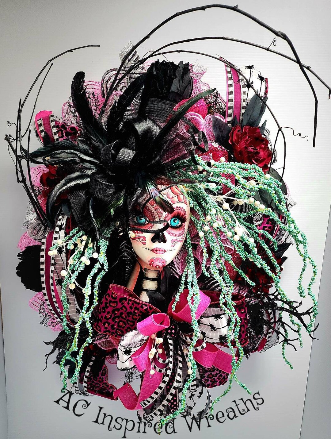 Halloween, Spider Lady, Mannequin Head Wreath, Pink Spider Lady, Home ...
