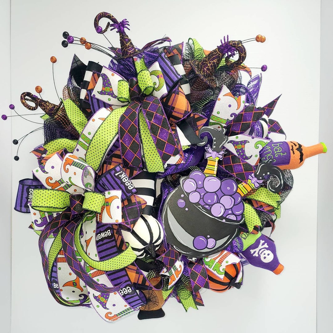 Halloween Cauldron Wreath, Witch Leg Cauldron Wreath, Halloween Wreath ...