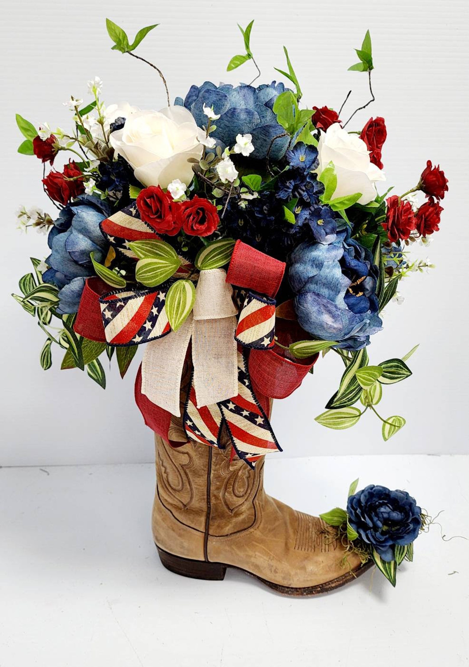 Patriotic Cowboy Boot Centerpiece, Boot Centerpiece, Cowboy Boot Decor ...