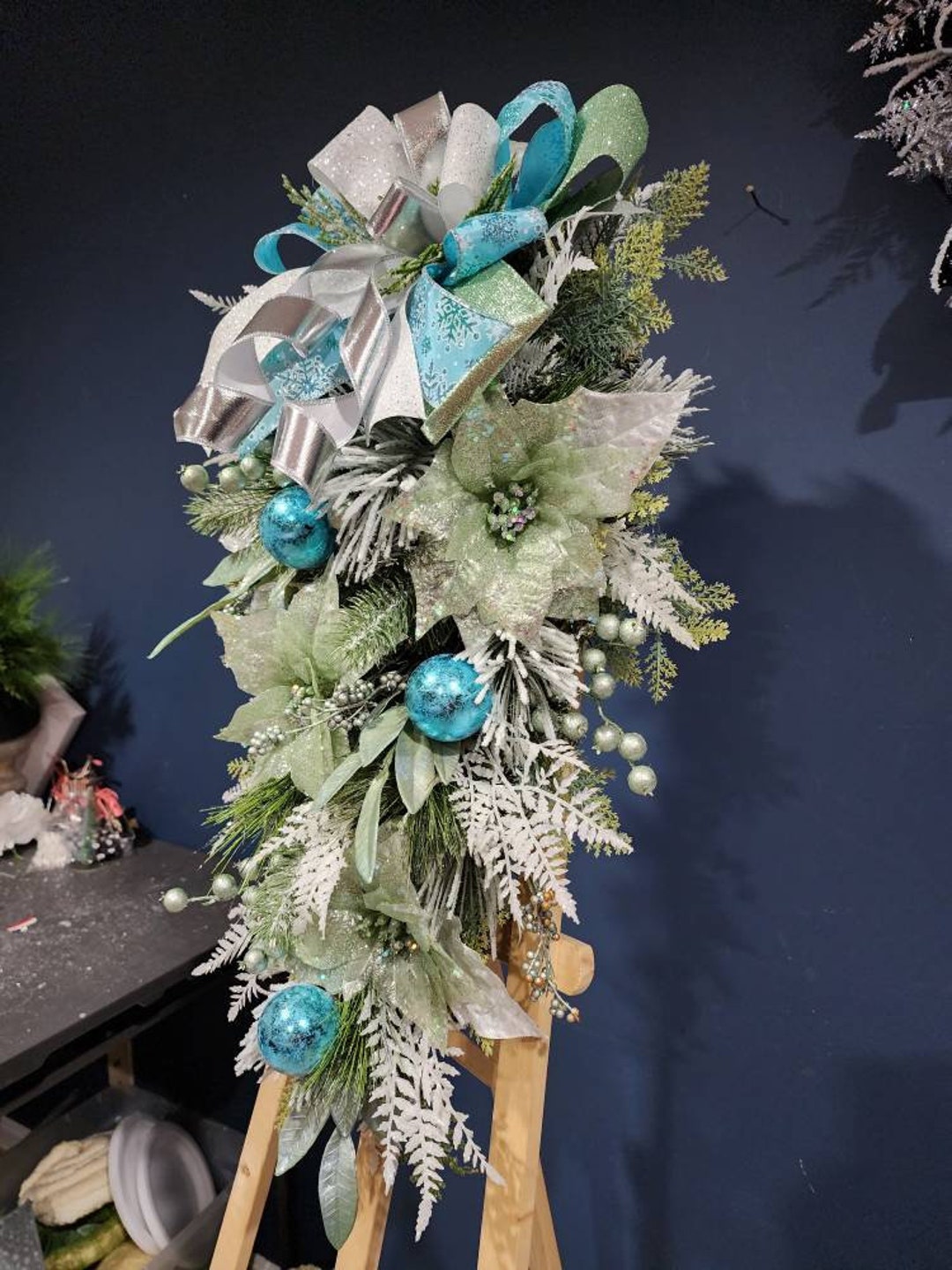 Winter Swag, Mint Green, Teal, Swag,poinsettias Swag - Etsy