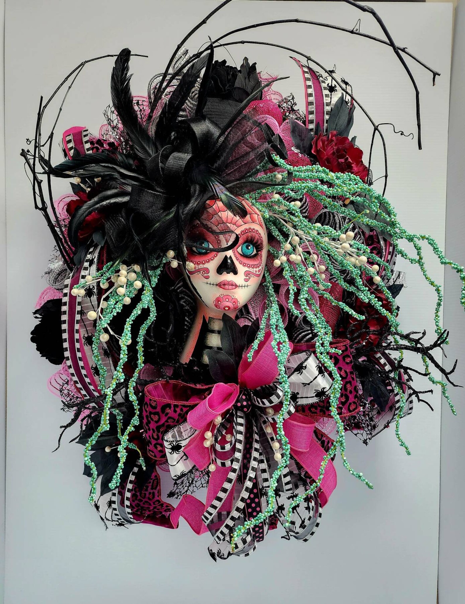 Halloween Spider Lady Mannequin Head Wreath Pink Spider - Etsy